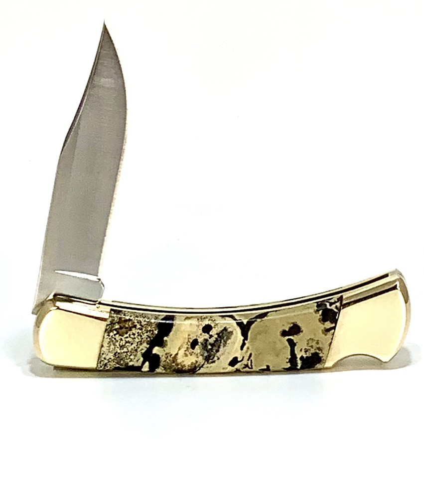 2024 BUCK 110 CUSTOM KNIFE WITH POLISHED PICTURE JASPER STONE HANDLES ...