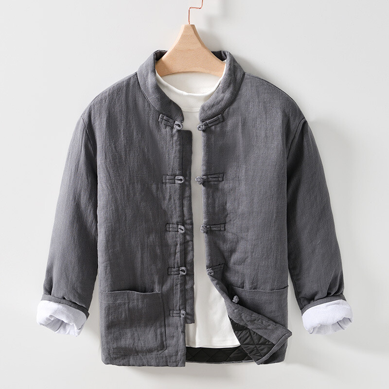 Winter Retro Men's Cotton Padded Jacket Chinese Style Button Warm Coat ...