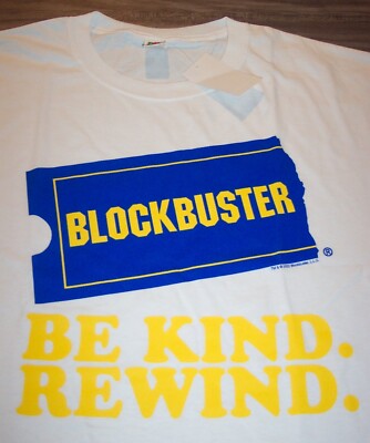 Vintage Style BLOCKBUSTER VIDEO Be Kind Rewind T-Shirt MENS MEDIUM NEW ...