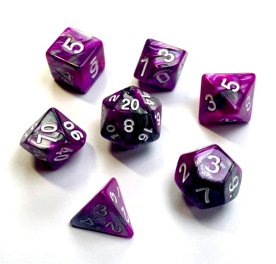 Purple and Black *TIE-DYE* 7 pcs Dice Set Polyhedral RPG DnD MTG ...