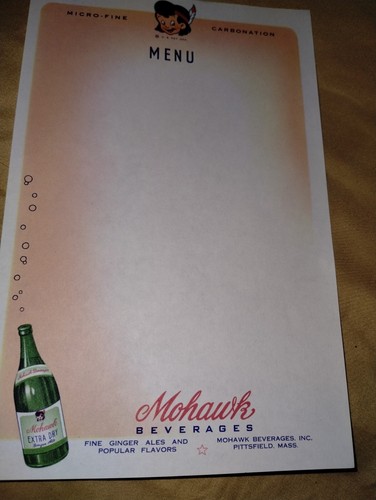 Vintage Paper Menu Mohawk Beverages Pittsfield Ma | eBay