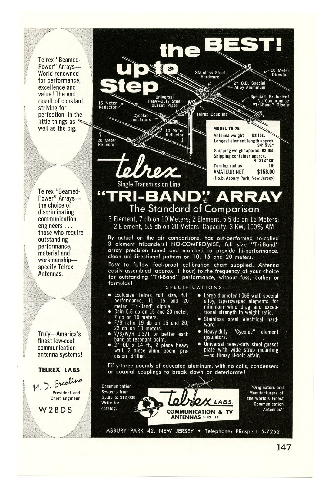 QST Ham Radio Mag. Ad Step Up To The Best "TRI-BAND" ARRAY from Telrex ...