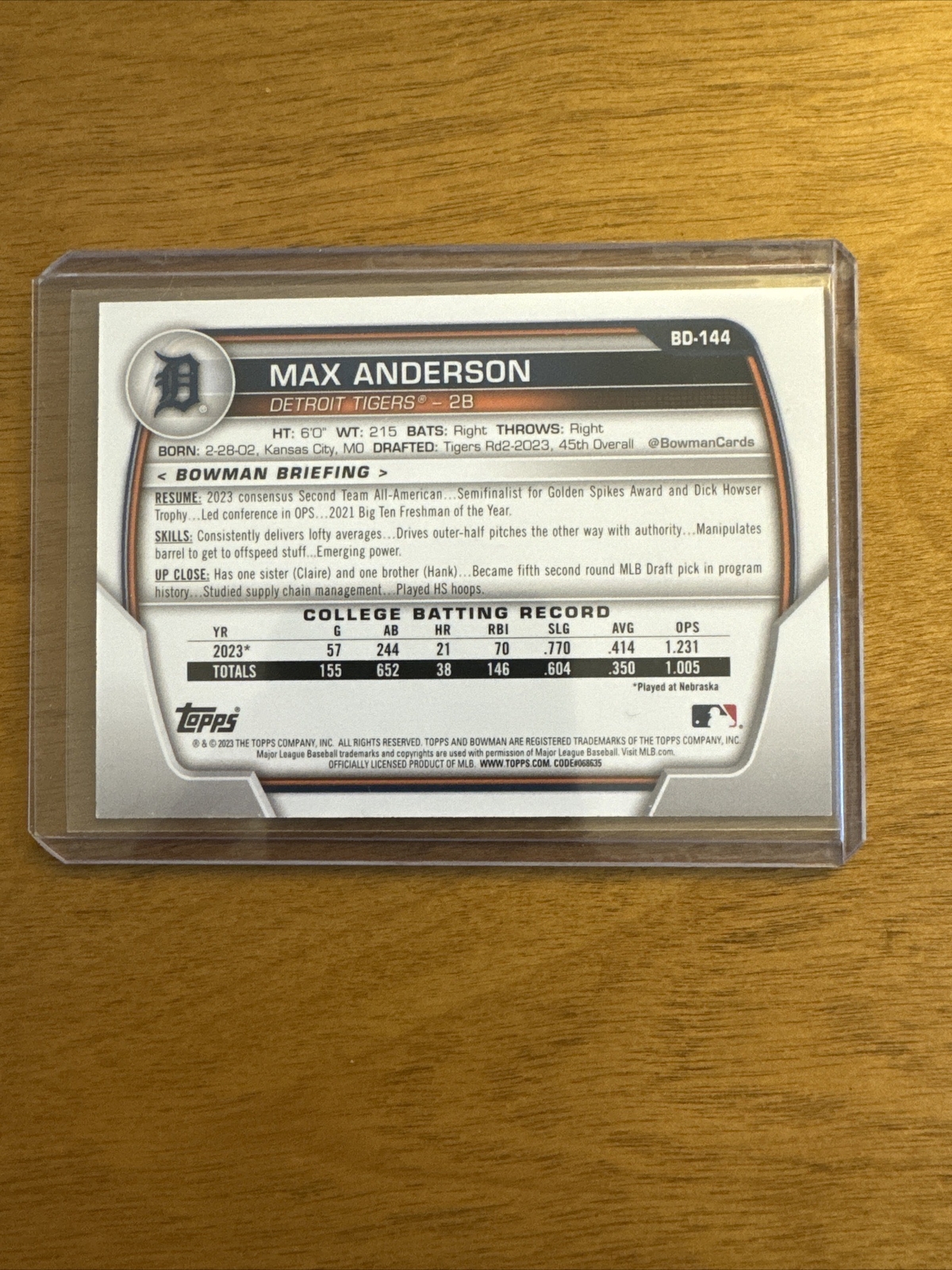 2023 bowman draft Paper Max Anderson 1st Red /5 Detroit Tigers | eBay