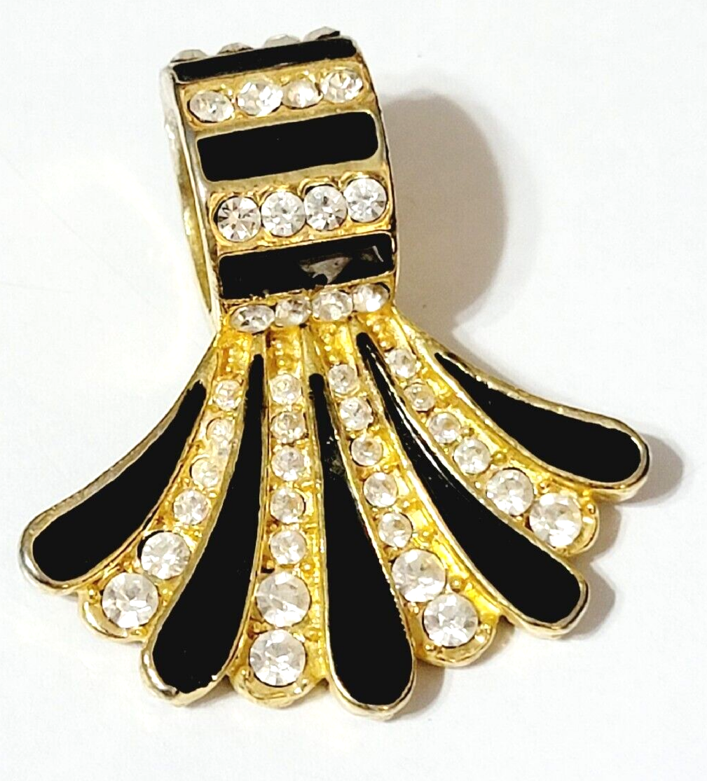 Vintage Black Enamel & Rhinestone Slider Fan Pendant Focal - Elegant | eBay