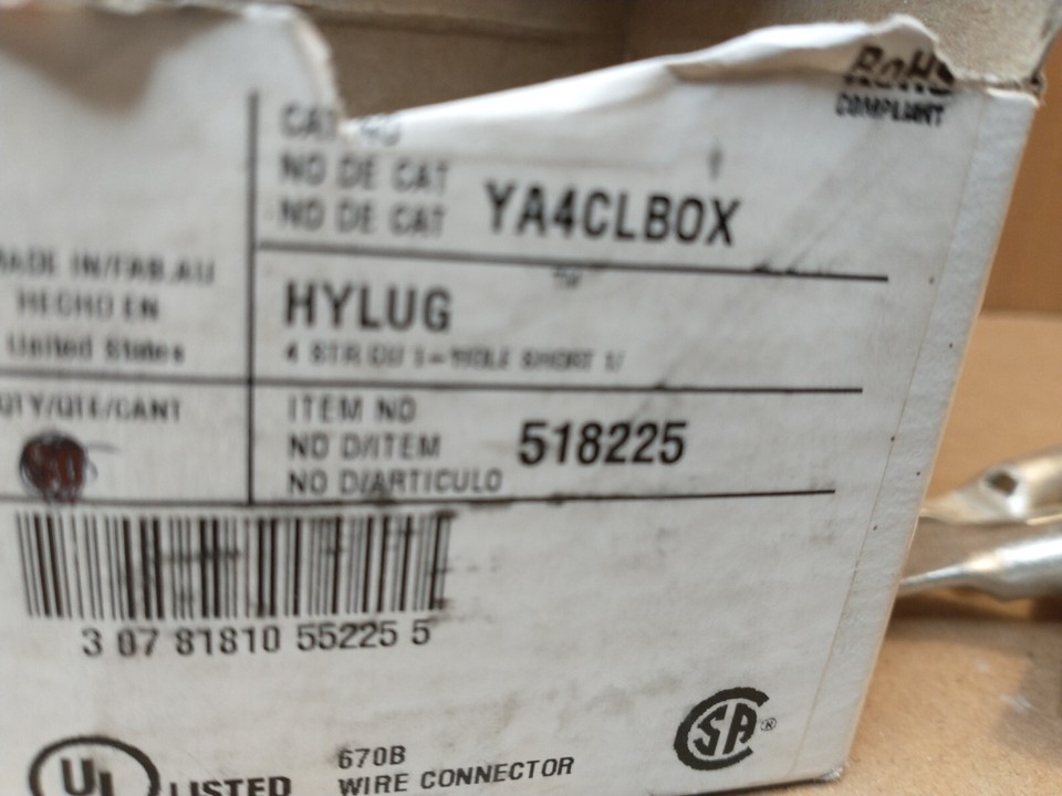 39, Burndy YA4CLBOX Hylug 4 STR CU 1-Hole Gray Die 518225 copper ...