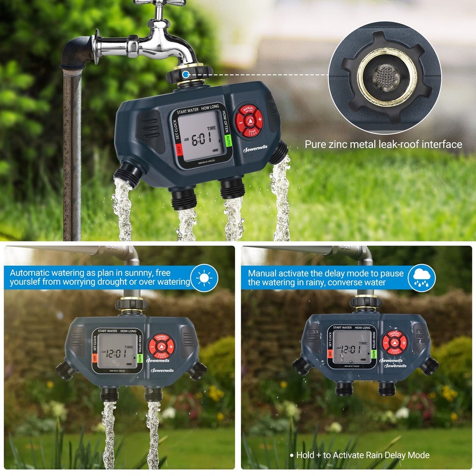 Programmable Water Hose Sprinkler Timer 4 Zone Garden Drip Irrigation ...
