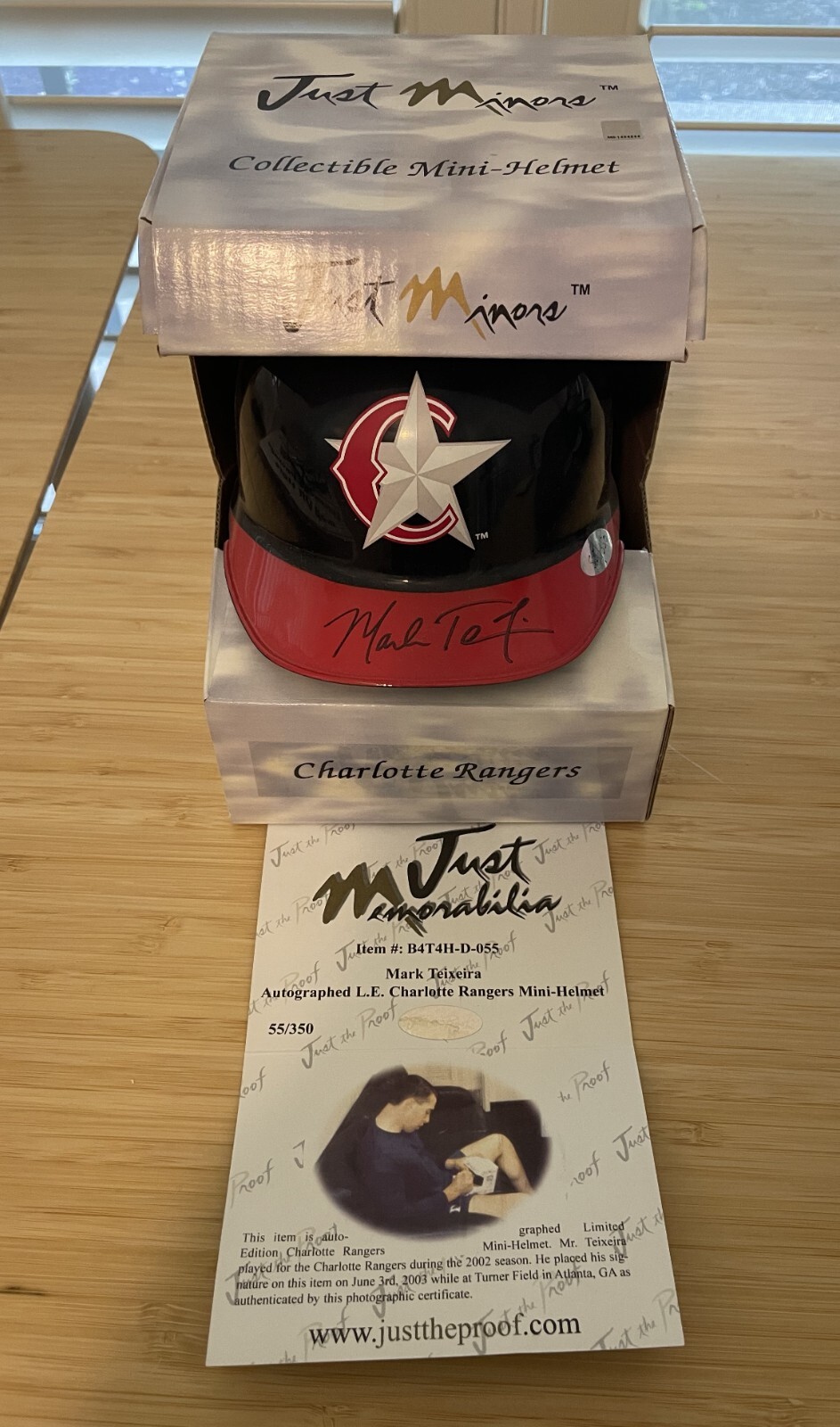 MARK TEIXEIRA Signed CHARLOTTE TEXAS RANGERS Baseball MINI BATTING ...