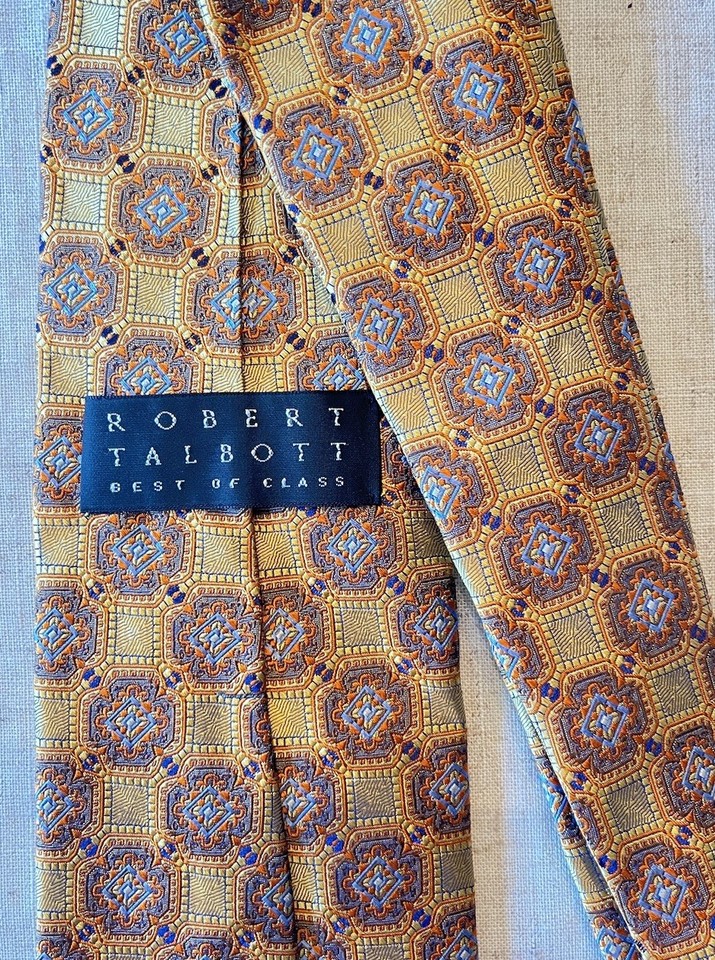 Robert Talbott Best In Class Silk Tie - Gold Geometric Medallion | eBay