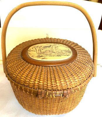 Nantucket Lightship Farnum Basket Purse Scrimshaw Mountain Lion Signed ...