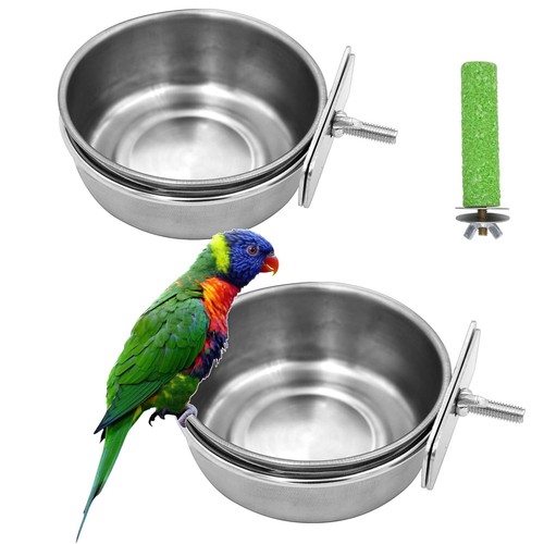 2 Pack Birds Food Dish Parrot Stainless Steel Feeding Cups Bird Feeders ...