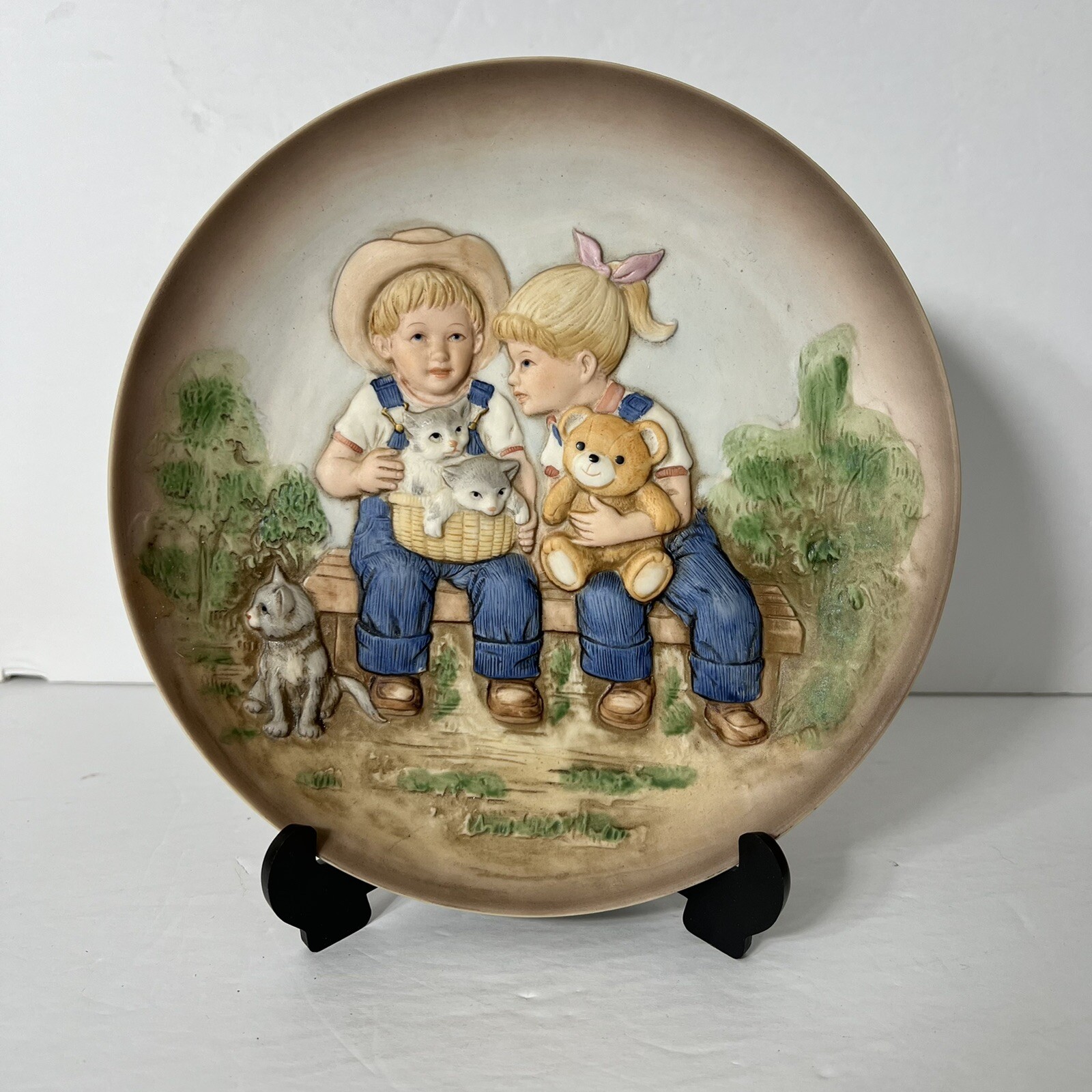 VTG Home Interiors Homco Denim Days Plate A Sunny Day and Stand | eBay