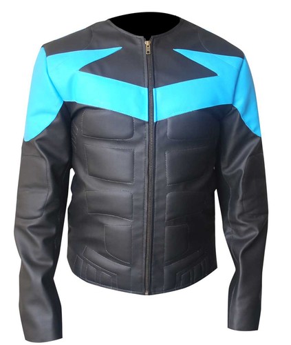 Batman Arkham Knight Nightwing Padded Black Café Racer Genuine Leather ...