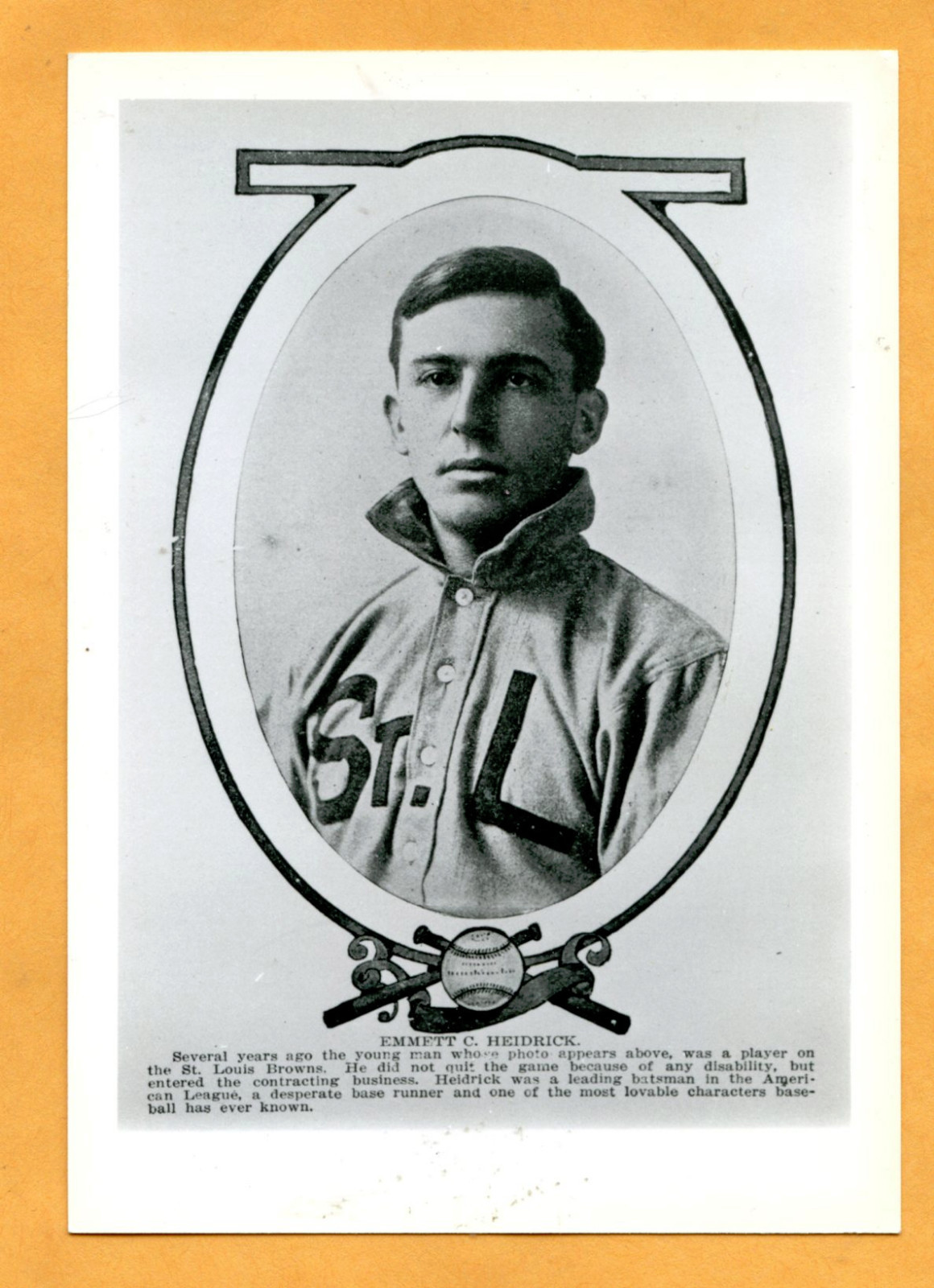 Old Baseball Photo of Emmett Heidrick | eBay