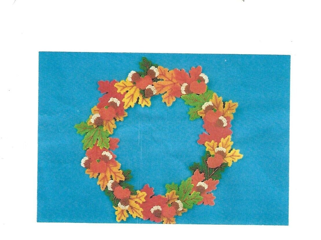 AUTUMN LEAF WREATH Wall Hanging - 7ct Plastic Canvas PARTIAL KIT (#1106 ...