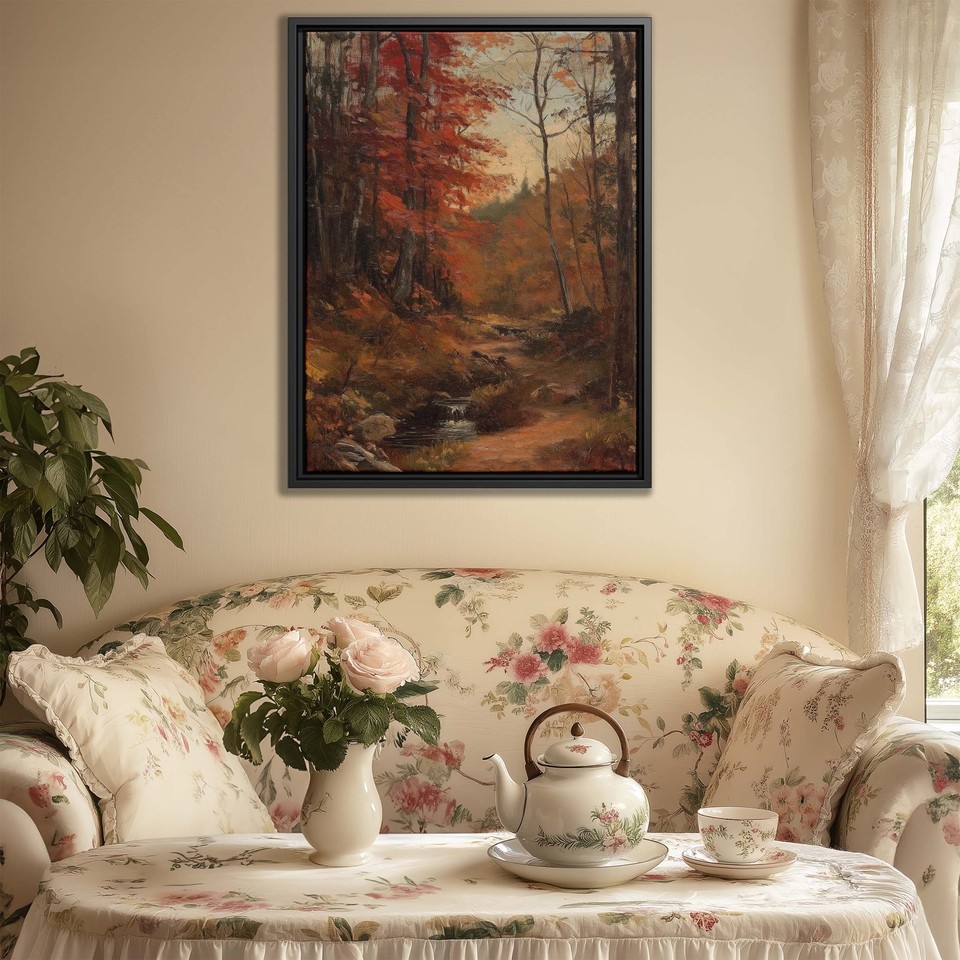 Vintage Fall Scenery Painting Oil on Canvas Autumn Landscape Wall Art ...