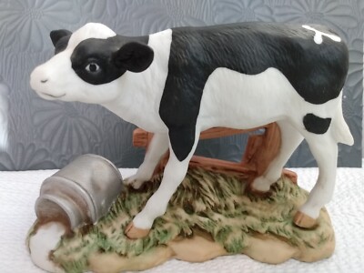Homco Holstein Cow Calf by Spilled Milk Bucket Porcelain Figurine 1459 ...