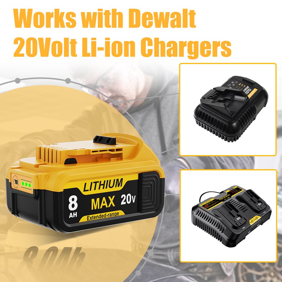 Pack For DeWalt 20V 20 Volt Max XR 6AH 8AH Lithium Ion Battery DCB206-2 ...