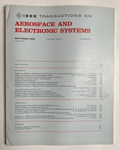 IEEE Transactions On Aerospace And Electronic Systems September 1966 | eBay
