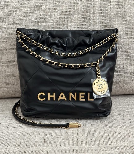 Chanel 24A Mini 22 Black Calfskin Bag Tote Gold Hardware No Strap | eBay
