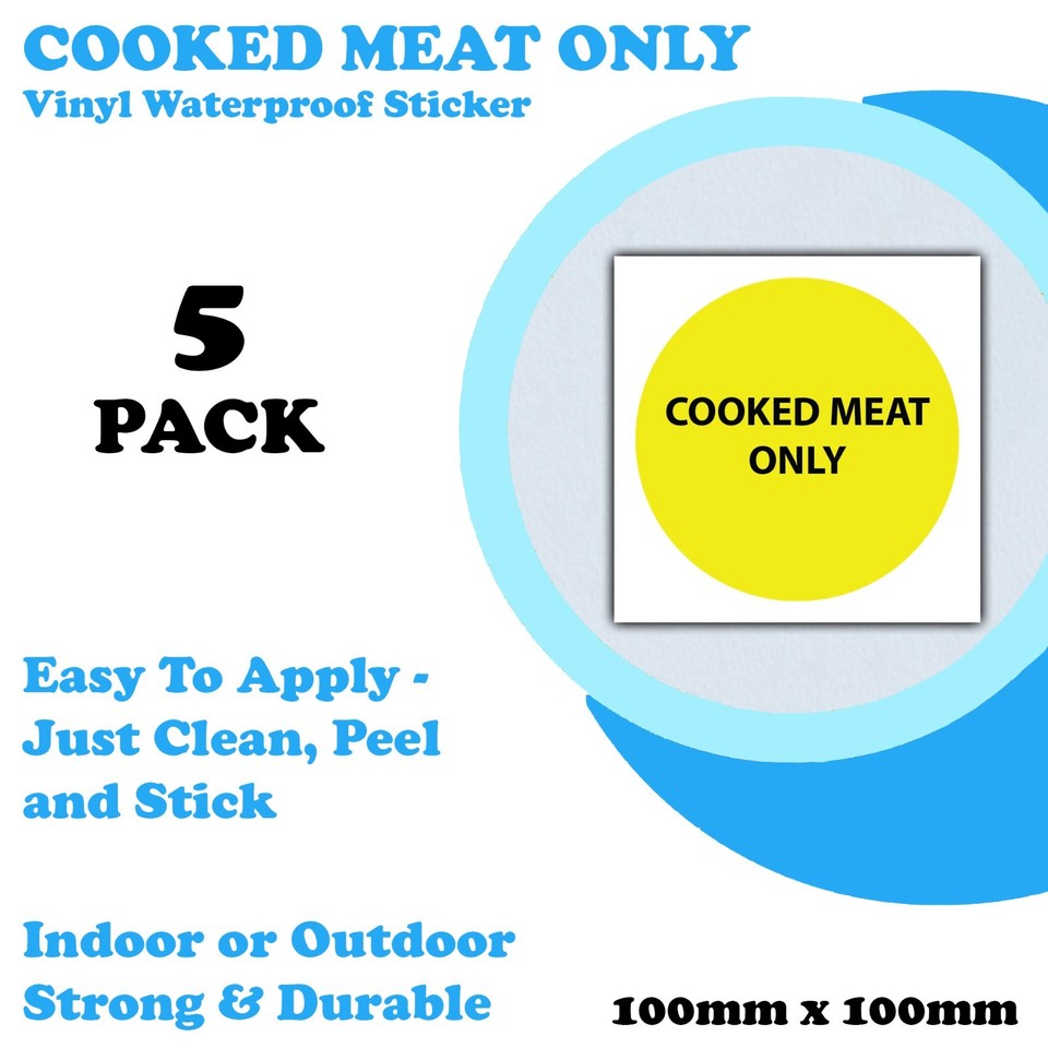 5 Pack - Cooked Meat Only Food Allergen Stickers - Colour Coded Kitchen ...