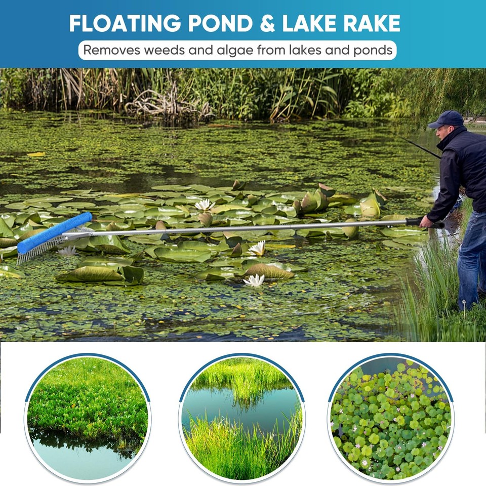 Floating Weed Lake Rake, 36" Aluminum Landscape Rake with Adjustable ...