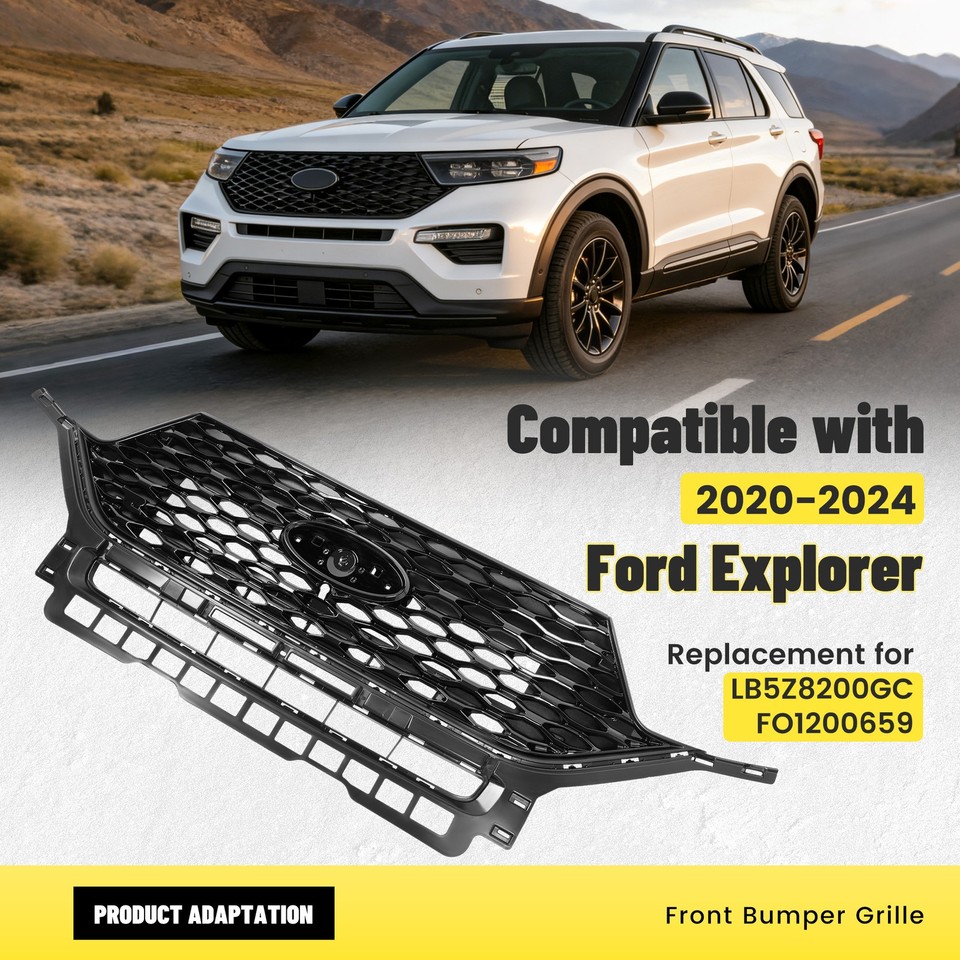Front Upper Grille Glossy Black Grill For Ford Explorer 2020-2022 #LB5Z ...