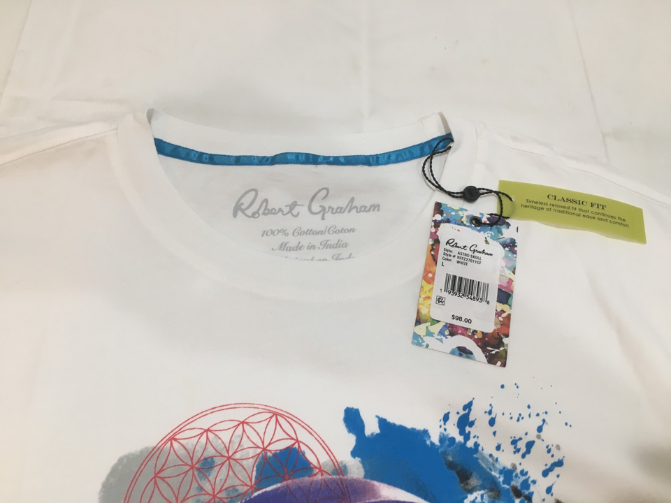 NWT $98.00 Robert Graham Mens Astor Skull SS T Shirt White Sz LARGE | eBay