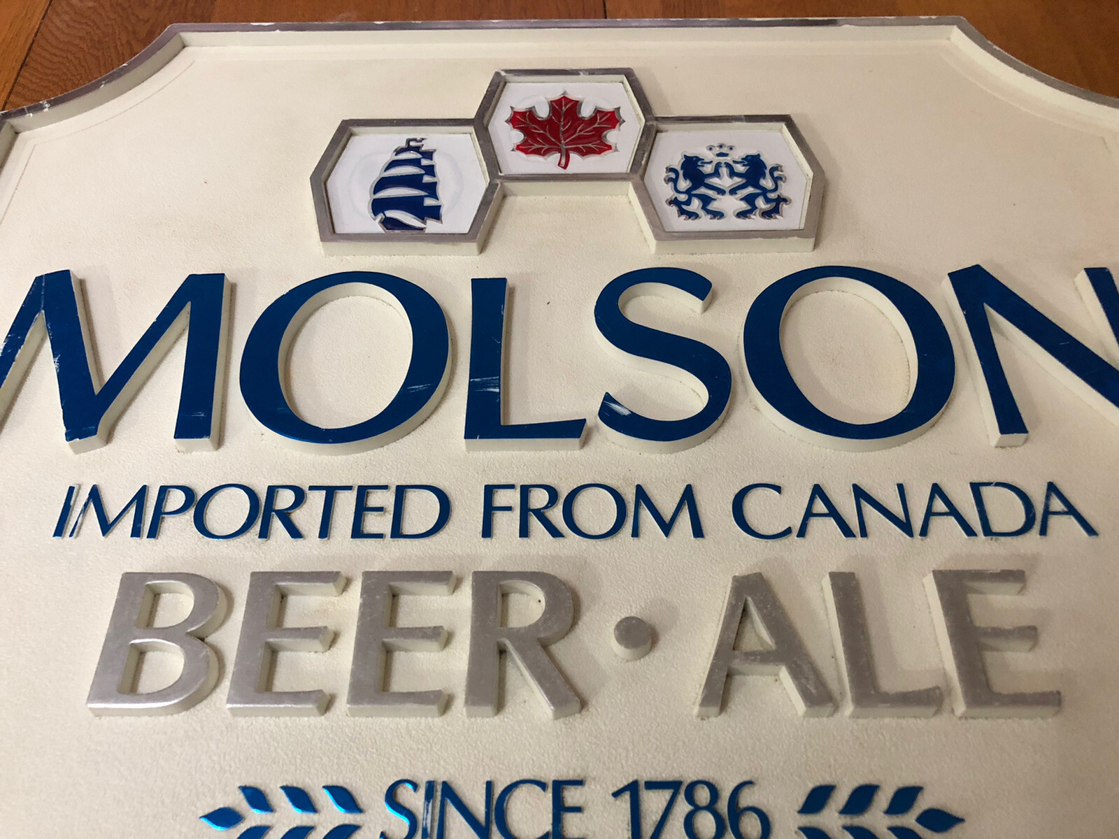 Vintage Molson Beer Ale Canada 1786 Molded 3D Plastic Sign Man Cave Bar ...