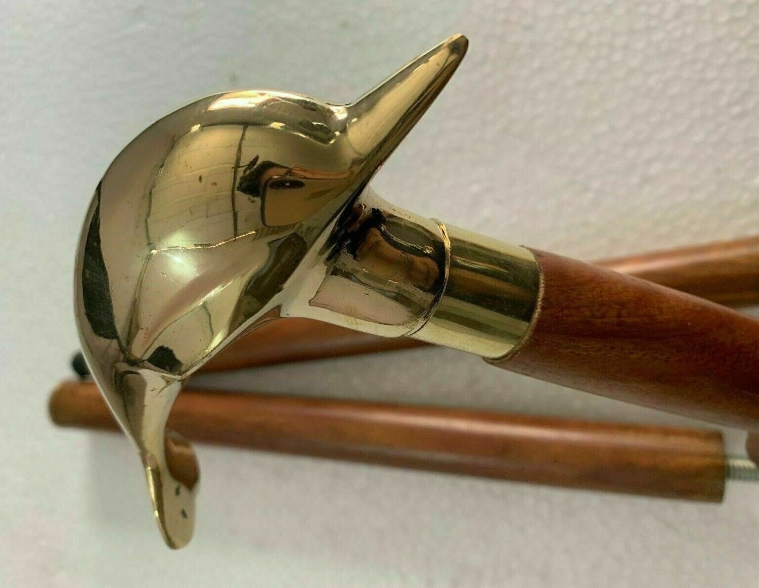 Brass Solid Dolphin Fish Head Handle Wooden Cane Walk… - Gem