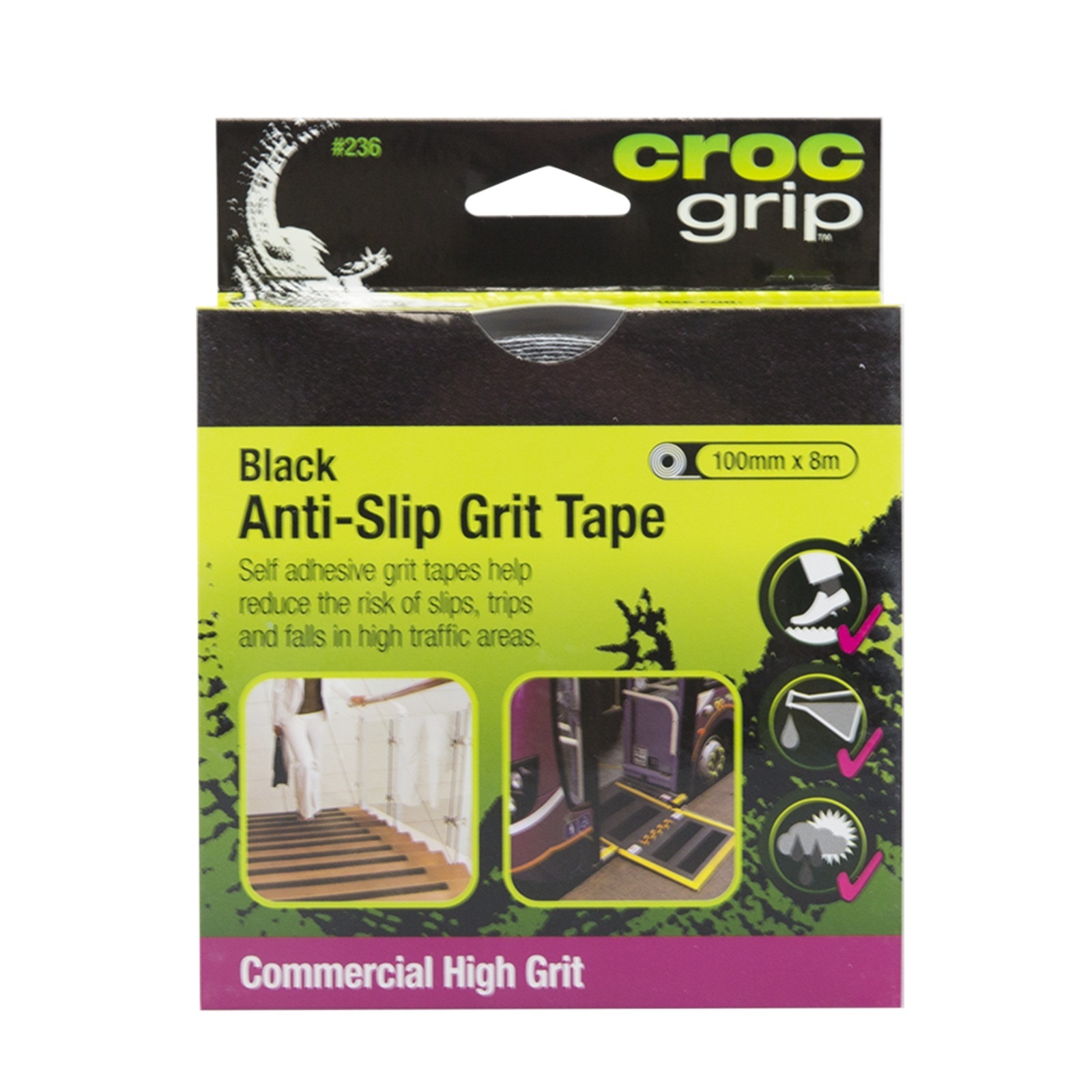 Croc Grip COMMERCIAL ANTI-SLIP GRIT TAPE, BLACK *Aust Brand- 48mmx5m Or ...