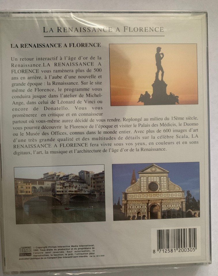 La Renaissance à Florence CD-I Video Game Software Complete 1992 sous ...