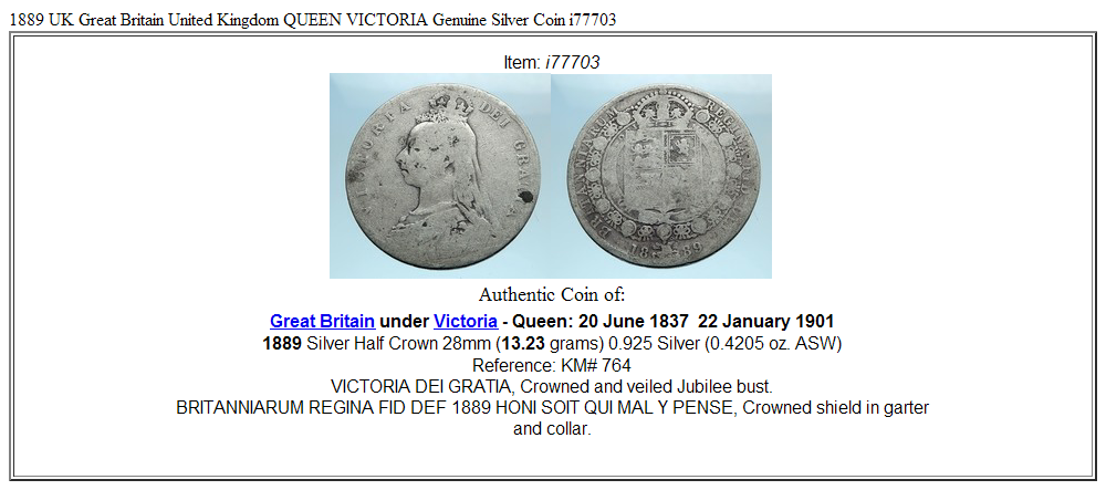 1889 UK Great Britain United Kingdom QUEEN VICTORIA Genuine Silver Coin ...