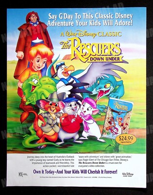 The Rescuers Down Under Disney VHS Video 1991 Print Magazine Ad Poster ...