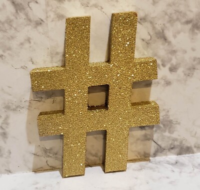 Home Decorations Gold Glitter Wood Hashtag Symbol #” Sign 8” | eBay