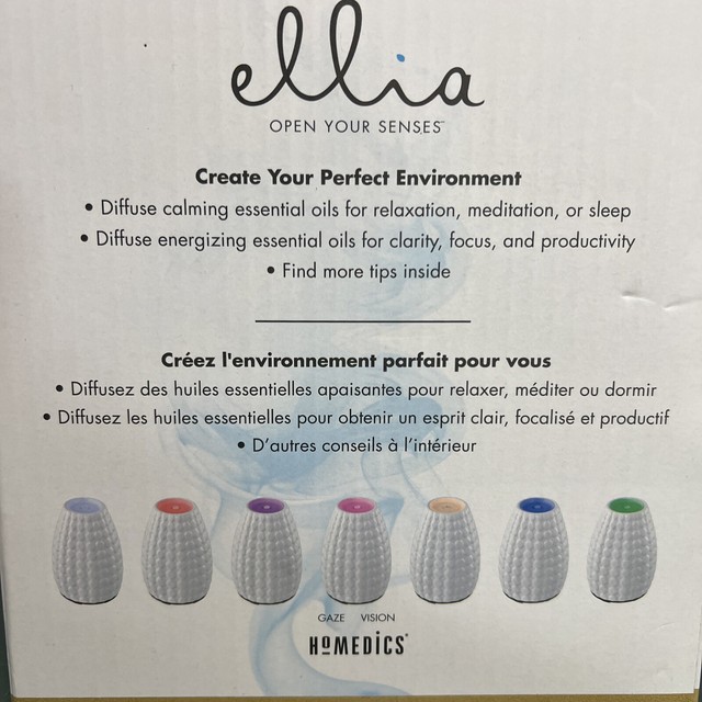 HoMedics Ellia Gaze Ultrasonic Aroma Diffuser W 2 Essential Oils Remote ...