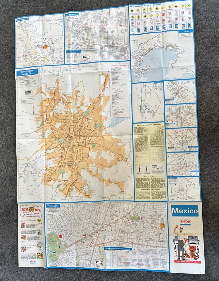 Vtg 1981 Exxon Company Mexico Printed Gas Station Travel Road Map | eBay