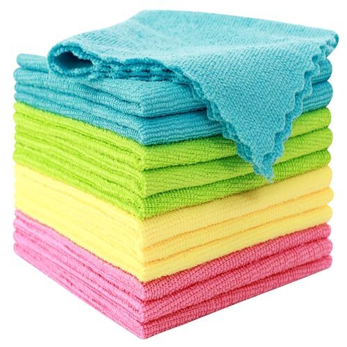 12 Pack Microfiber Cleaning Cloth - Reusable Cleaning Rag, Fast Drying ...
