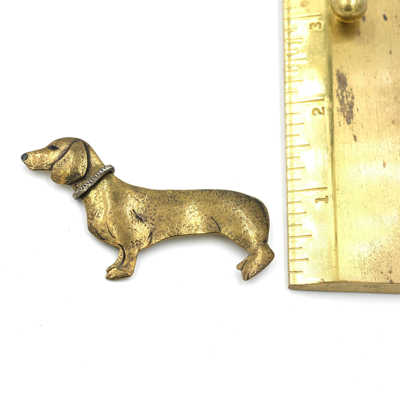 Brass Dachshund Brooch by Courtney Designs 2.5" - Gem