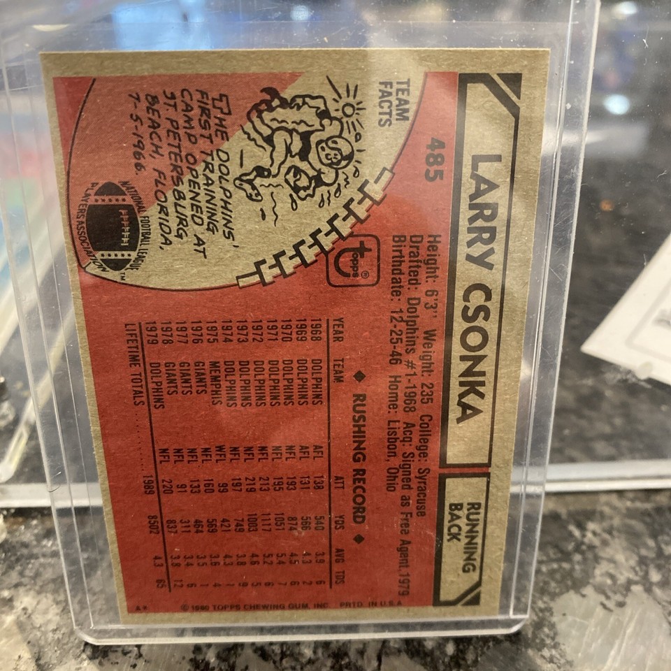 1980 Topps #485 Larry Csonka Miami Dolphins NM Or Better | eBay