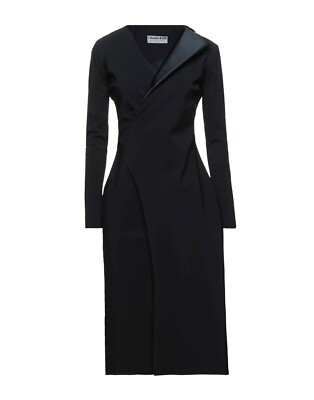 NWT CHIARA BONI LA PETITE ROBE Fosca Satin Lapel Flap Skirt Dress Black ...