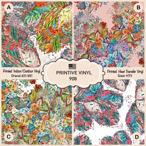 Floral Bohemian Patterned HTV, Printed Adhesive Vinyl, Heat Transfer ...