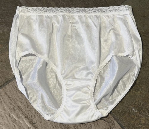 HANES Medium WHITE Silky Smooth Semi Sheer Nylon Lace Trim Brief ...