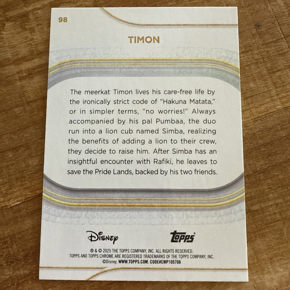 Timon 2025 Topps Chrome Disney Mini Diamond Refractor #98 Lion King | eBay