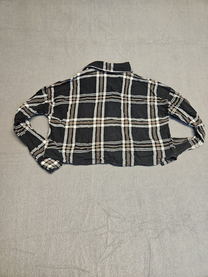 Rue 21 Women's Cropped Flannel Top Black And Brown Plaid Size S Long ...