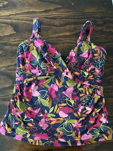 Women's Blue Tankini Swim Top Size 16dd XL Blue Orange Pink Floral ...