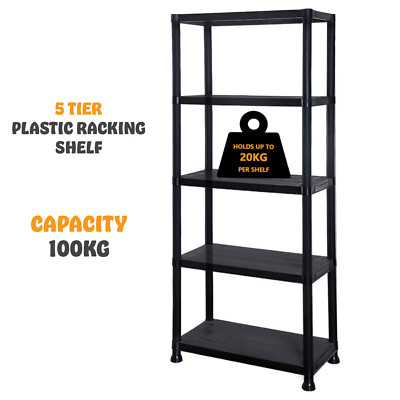 5 Tier Plastic Shelving Unit Storage Racking Shelves Home Garden Garage ...