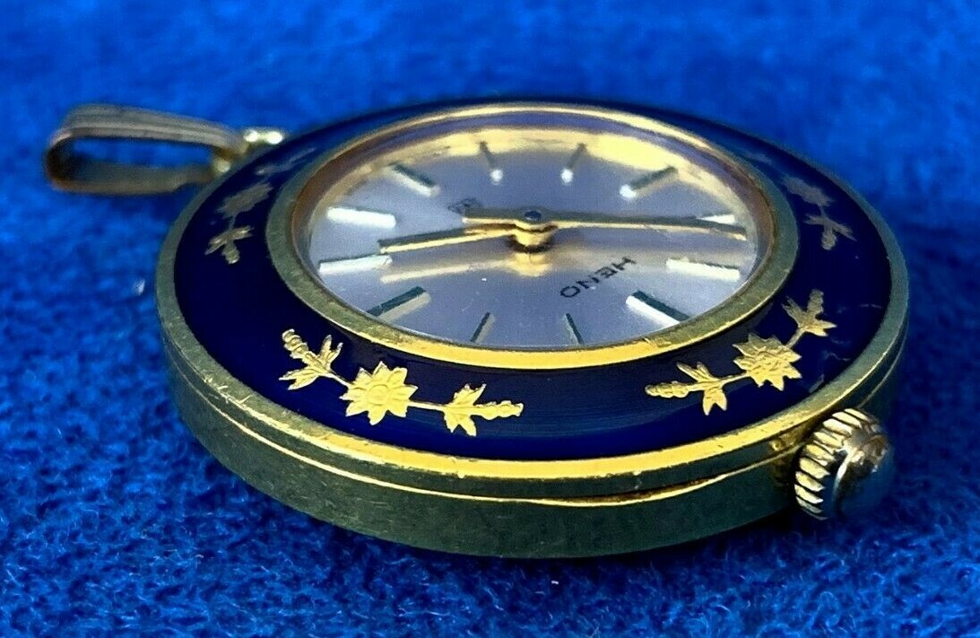 Vintage Heno Swiss made Cobalt Enamel On Gild Pendant Watch | eBay