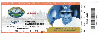 LOS ANGELES DODGERS vs Diamondbacks TICKET 05/14/2012 Kershaw Career ...