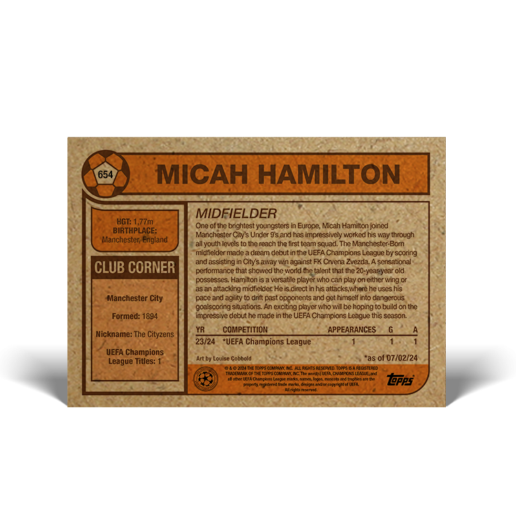Topps UCL Living Set - Card 654 - Micah Hamilton - Manchester City | eBay