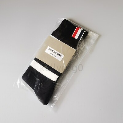 Thom Browne Mid Calf Socks Cotton Knit Stripe Black (Size O/S | New ...